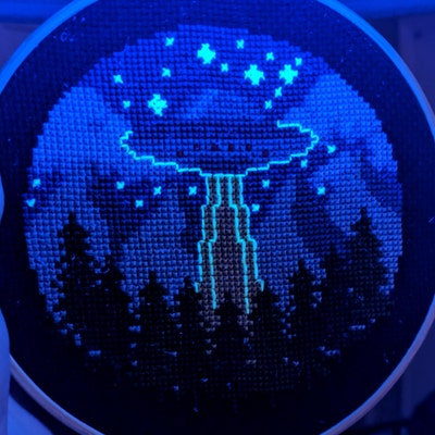 UFO in the Woods Cross Stitch Pattern, Scifi Embroidery, Alien ...