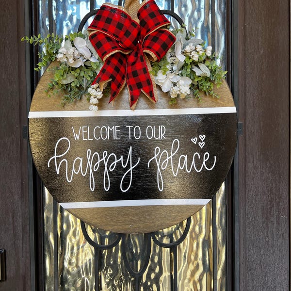 Front Door Decor | Welcome to Our Happy Place | Year Round Wreath ...