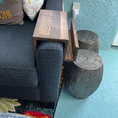 Couch Arm Rest Table With Magazine Stand, Modern Wood Armrest Table ...