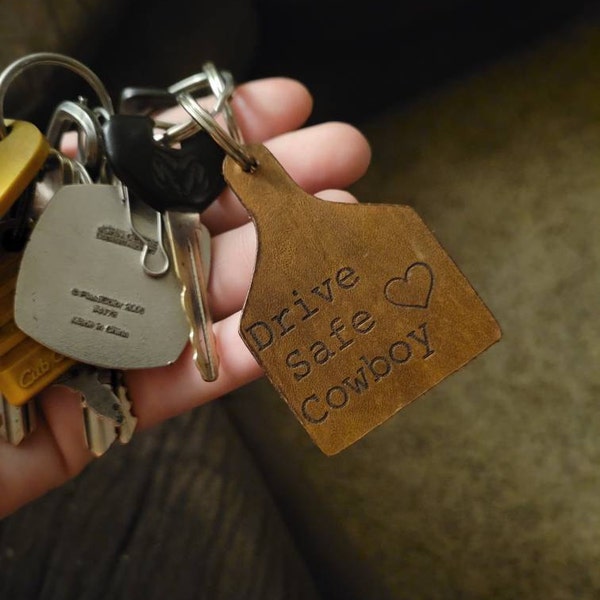 Drive Safe Cowboy Leather Ear Tag Keychain - Etsy