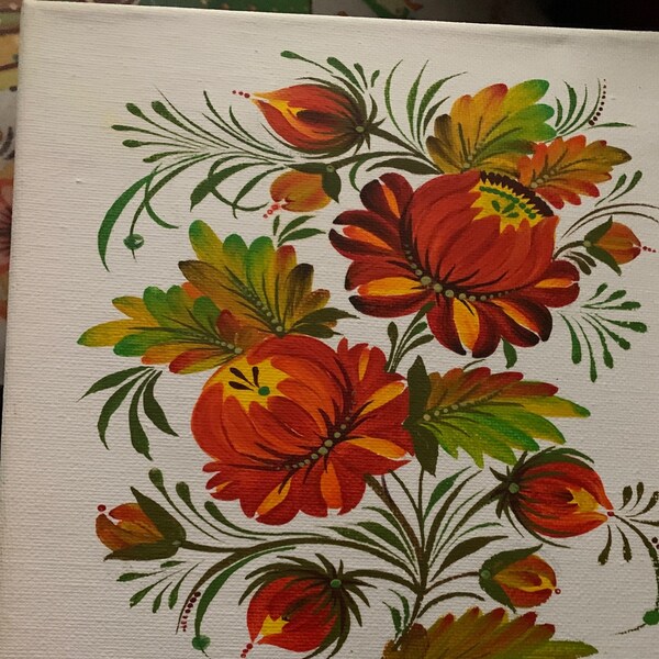 PAINTING on Hard Paper in Passepartout ORIGINAL Floral Design Ukrainian ...