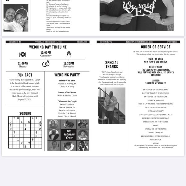 Printed Wedding Newspaper Program Customizable - Etsy