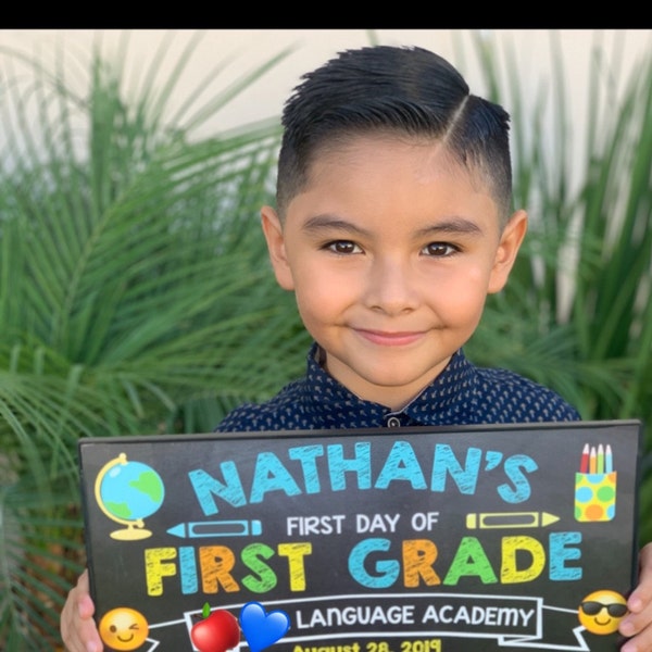 Printable Boy Emoji First Day of School Sign First Day of Preschool ...