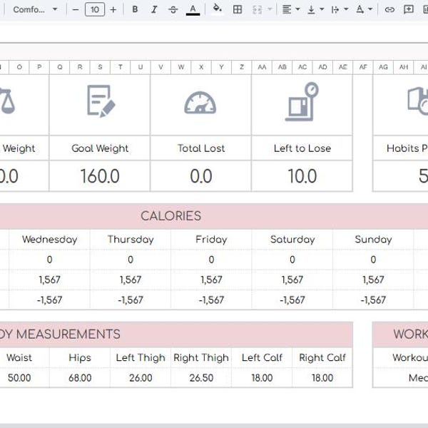 Weight Loss & Fitness Tracker | Google Sheets | Calorie Tracker | Meal ...