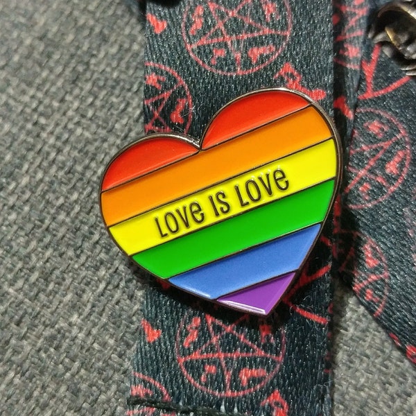 Gay Lesbian LGBT Pride Enamel Pin, Love is Love Pin, Rainbow Heart ...