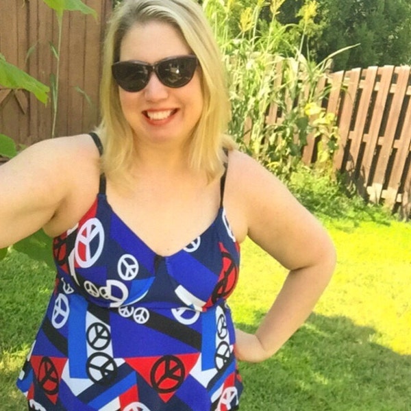 Tie Back Tankini Swimsuits, Open Apron Back Tankini Tops, Plus Size ...