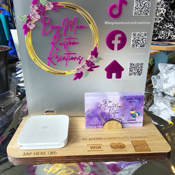 Frosted Social Media & Square Reader Holder Stand (acrylic and Wood ...