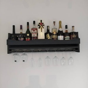 Large Grey Rustic Wooden Gin Rack to Hold 8 Balloon Glasses & 10 ...