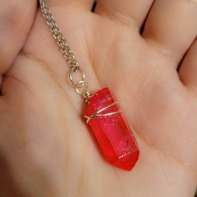 Quartz Crystal Necklace Maroon Deep Red - Etsy