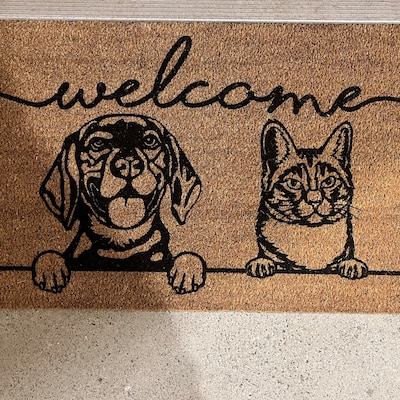 Personalized Dog and Cat Gift, Welcome Mat Cats and Dogs, Custom Dog ...