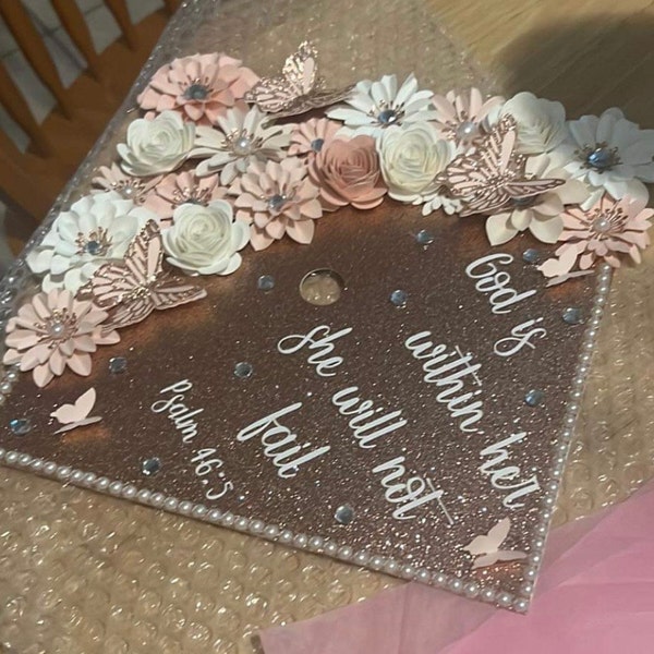 Purple/gold Graduation Cap Topper Paper Flowers Paper Butterflies ...