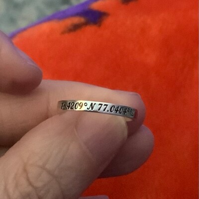 Custom Location Coordinates Ring Dainty Coordinates Stackable Band ...