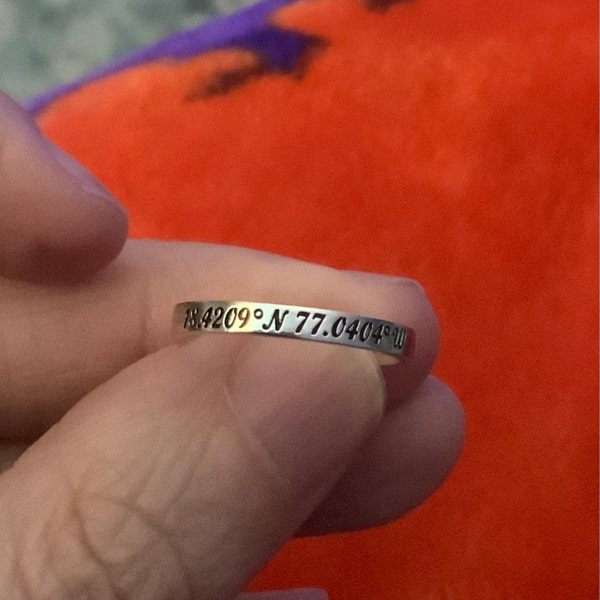 Custom Location Coordinates Ring • Dainty Coordinates Stackable Band ...