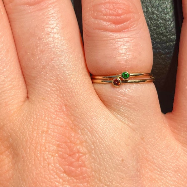 TINY Silver or Gold or Rose Gold Stackable Birthstone Ring - 2mm Gold ...