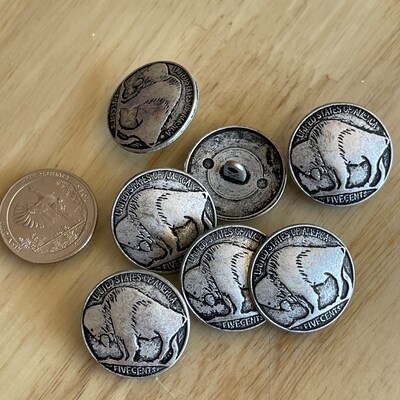 Buffalo Nickel Buttons Coin Replica Metal Shank 25MM 1 Inch Concho ...