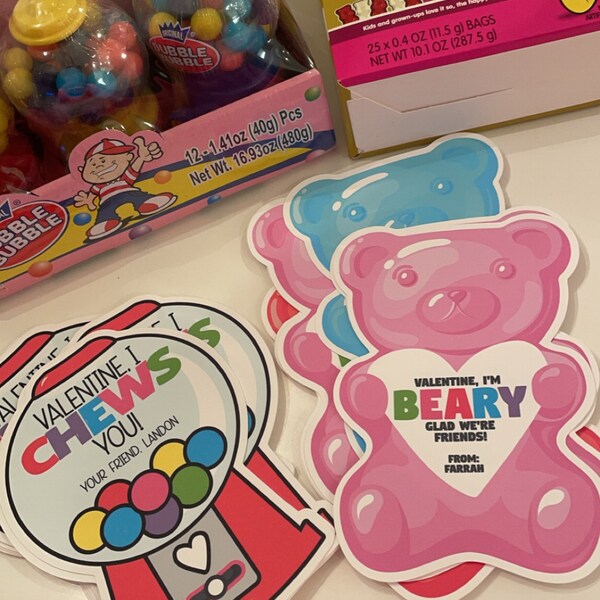 Gumball Machine Kids Valentines Cards, I Chews You Valentine's Day Card ...