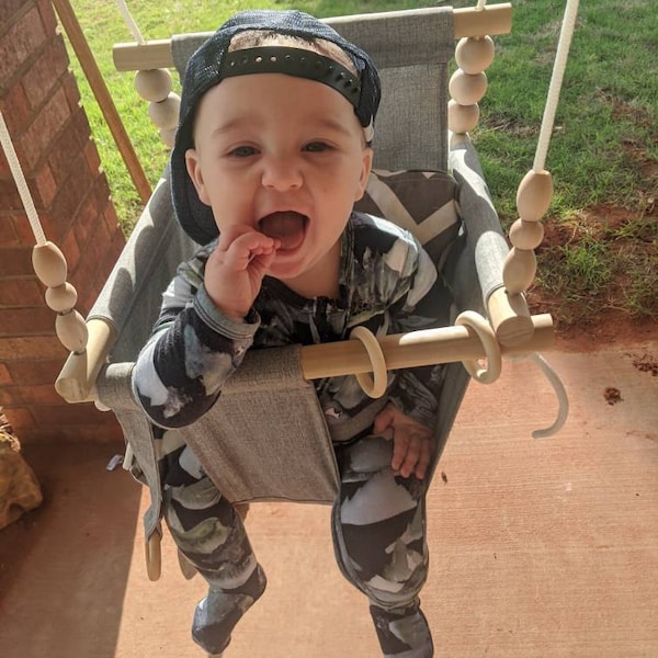 Made in USA, OUTDOOR Gray Baby Swing, High Back Baby Swing, Baby Gift ...