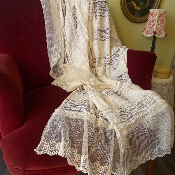 Ivory Ruffle Lace Throw, Elegant Photography Prop, Cottage Chic Blanket ...