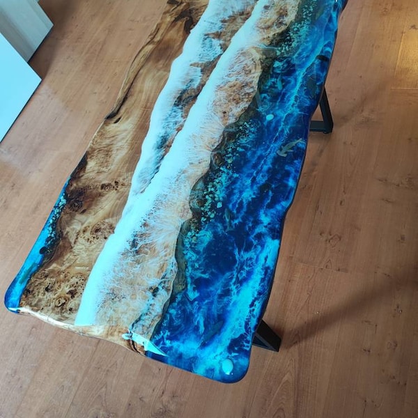 Resin Epoxy Table, Ocean Wave Epoxy Table, Custom Dining Table, Table ...