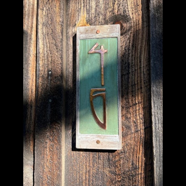 Arts and Crafts Copper House Sign With Oak Frame in 4"/100mm High ...