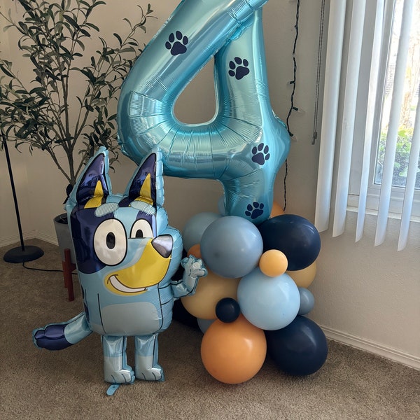 Bluey Number Balloon Tower | Giant 32" Inch Light Blue Balloon ...