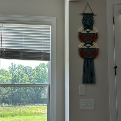 Teal, Gold & Cream Geometric Macrame Wall Hangingwoven Wall Artmacrame ...