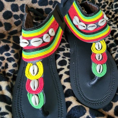 ON SALE Women Shoes Beaded Masai Sandal Handmade Sandal Rasta Sandal ...