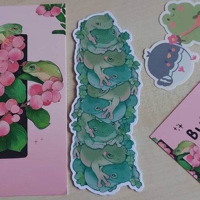 Frog Stack Bookmark Frog Art Cute Bookmark Laminated - Etsy
