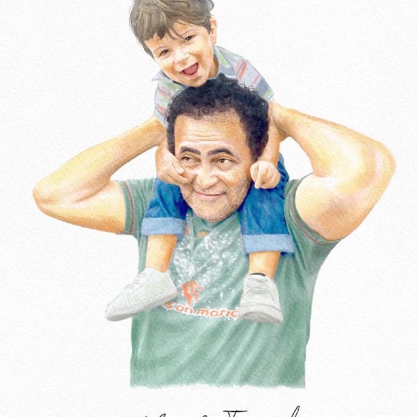 Personalized Grandfather Portrait, Hand-drawn Artwork, Custom Grandpa ...