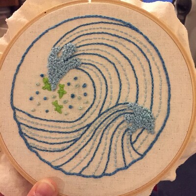 Waves Embroidery Pattern, Water Hand Embroidered Pattern, Sea ...