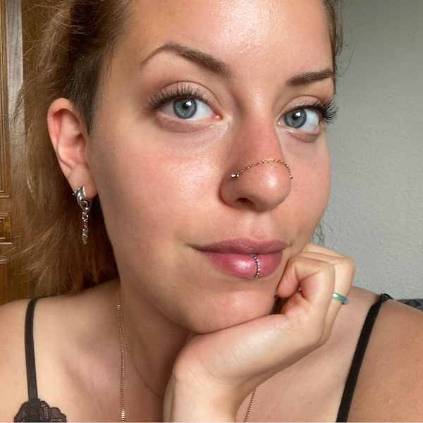 Gold Stainless Steel Nose Chain, Nostril Chain, Piercing Chain,nose ...