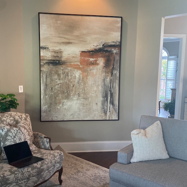 Rust Color Painting Orange Wall Art Wabi Sabi Wall Art Large Black ...