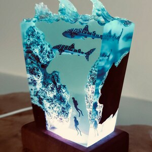 Stingray and Diver Wood Resin Lights, Resin Art Lights, Clear Crystal ...