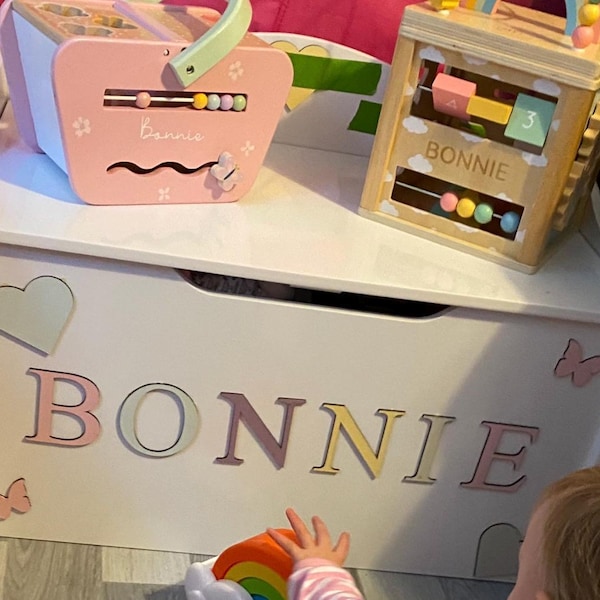 Wooden Toy Box Sign & Embellishments. Pastel Name. Toy Box Decor. Wall ...