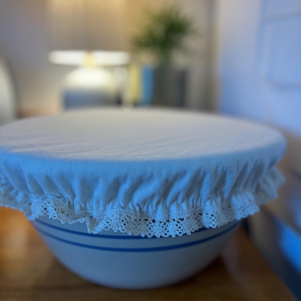 XL Bowl Cover / Lace and Unbleached Muslin / Sourdough Bowl Bonnet ...