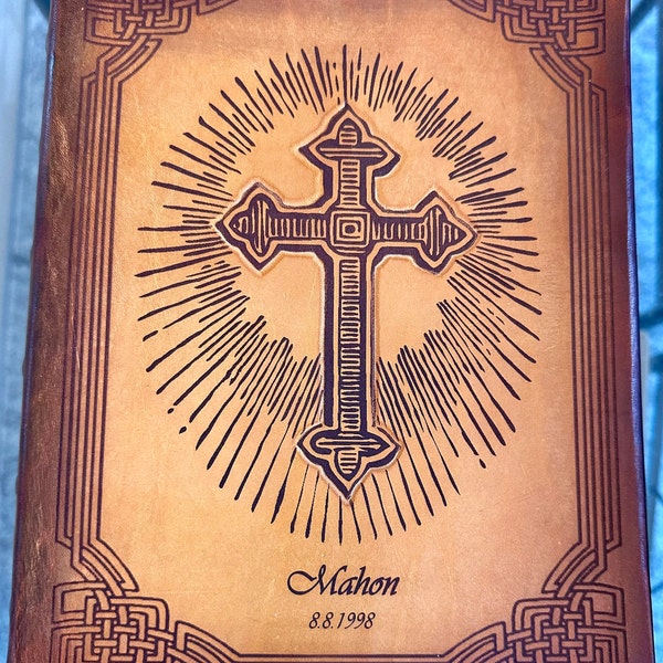 Personalized Bible With Cross, Leather Wedding Anniversary Bible - Etsy