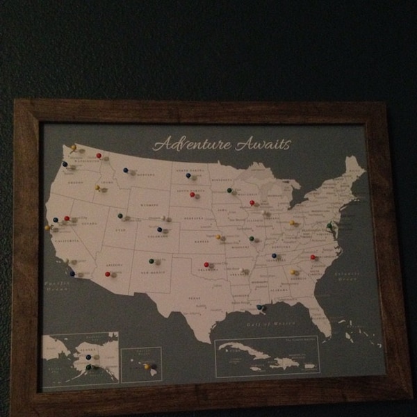 USA Push Pin Map With Frame & 50 Push Pins, Caribbean Map Travel Map ...