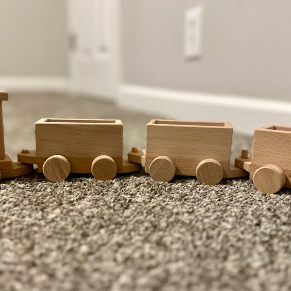 Wooden Toy Train Set With Trailer|locomotive Train Toy|toddler Push Toy ...