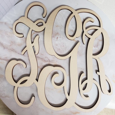 Wooden Monogram Letters Unpainted Wood Monogram Wall Hanging Monogram ...