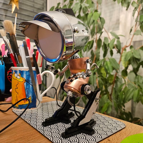 Handcrafted Robot Lamp: Fully Poseable Desk Light, Retro-steampunk ...
