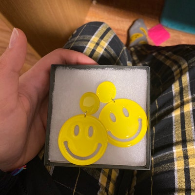Neon Yellow Smiley Face Earrings - Etsy