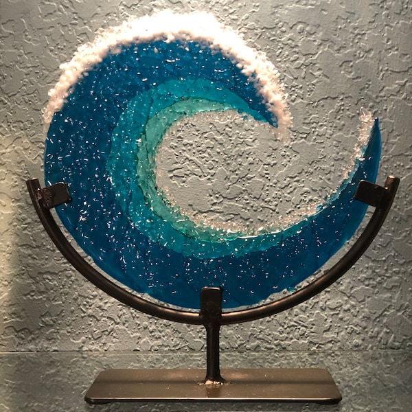 10” Tri-colored Sculpted Fused Glass Wave - Etsy