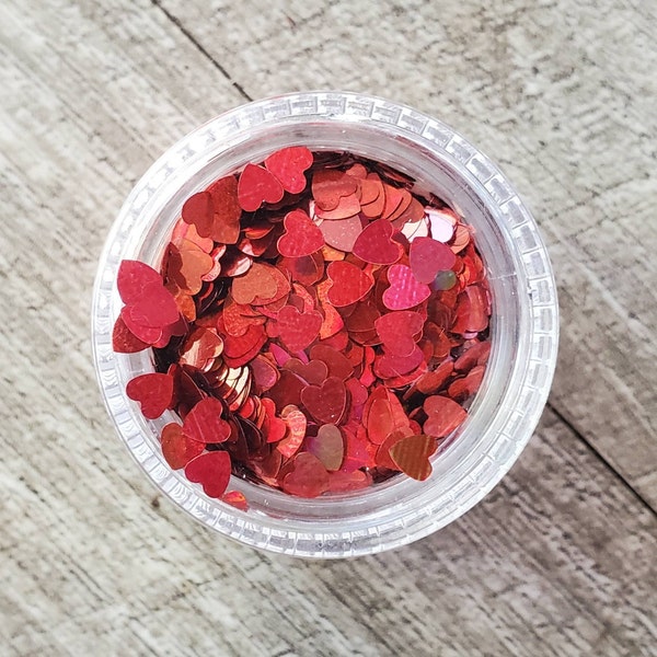 Red Mirrored Iridescent Solvent Resistant Holo Shift Heart Glitter, T92 ...