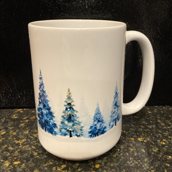 Forest Landscape Ceramic Mug, Rustic Mountain Pines Printed Coffee Cup ...