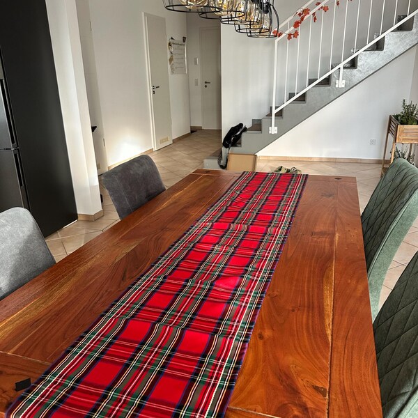 Red Stewart Table Runner, Red Plaid Table Runner With Ivory Trim - Etsy