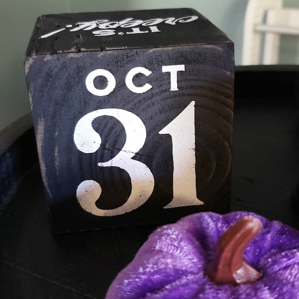 Vintage Halloween Block: Hand-painted Rustic Fall Decor - Etsy