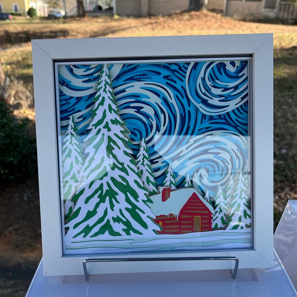 Winter Log Cabin 3D Shadow Box SVG, Multilayer Papercut Wall Art ...
