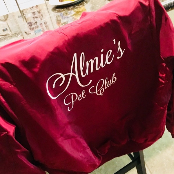 CUSTOM Text Here Maroon Burgundy Satin Long Sleeve Bomber Jacket ...