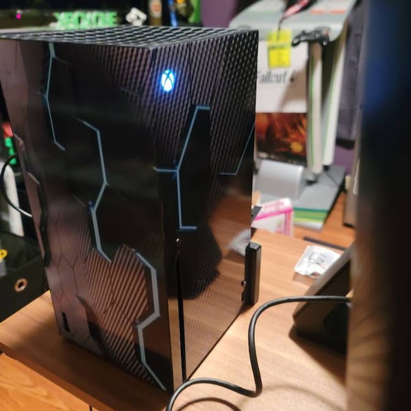 Xbox Series X Skin // Neon Blue Carbon Fiber Hexagon // Best Selling ...