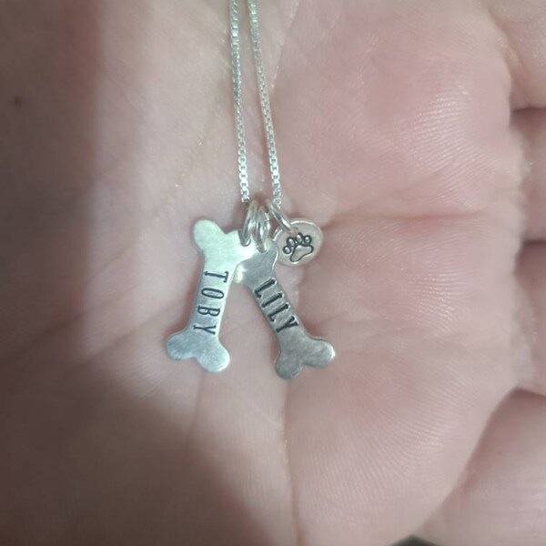 Sterling Silver Dog Bone Two Charm Necklace, Personalized - Custom ...